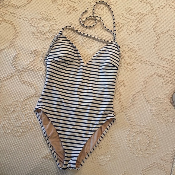 J. Crew | Swim | J Crew Striped One Piece Swimsuit Low Back With Ruffle ...